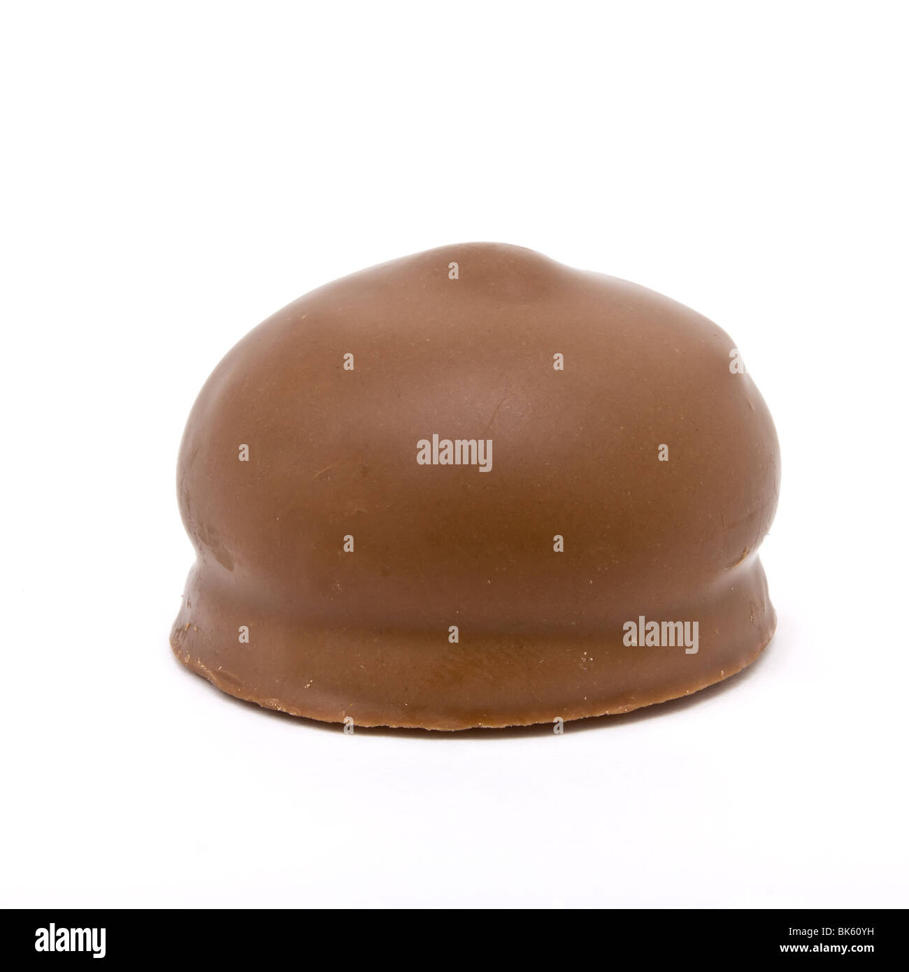 Chocolate covered Marshmallow from low viewpoint isolated against white ...