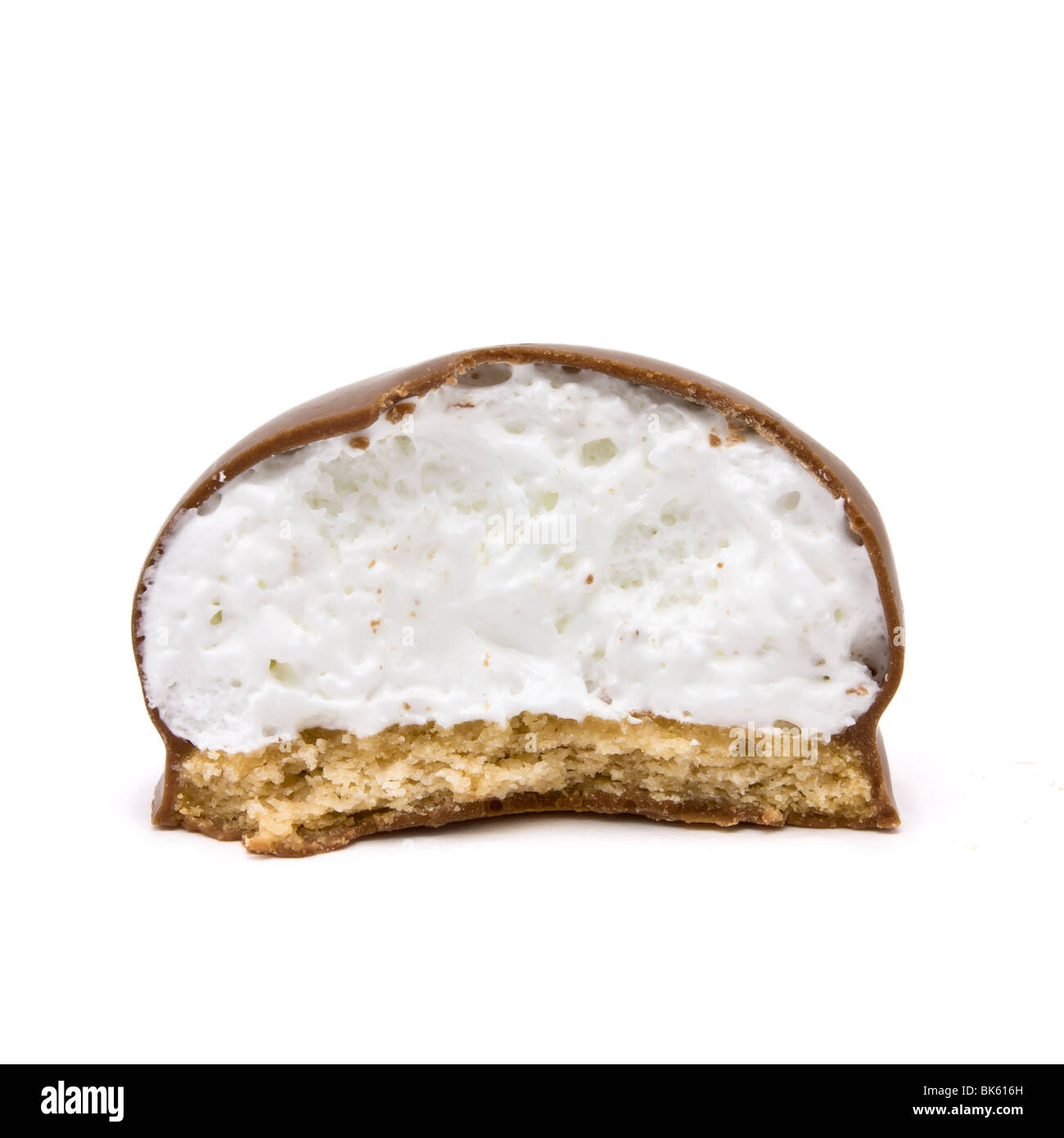 Chocolate covered Marshmallow from low viewpoint isolated against white ...