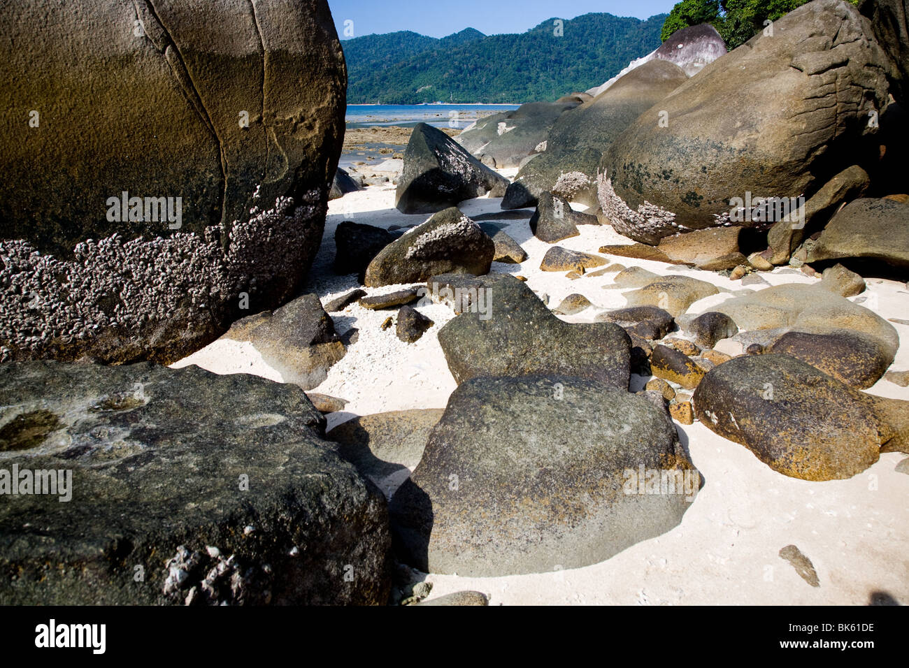 Tioman island coastline beach rock formation asia Stock Photo - Alamy