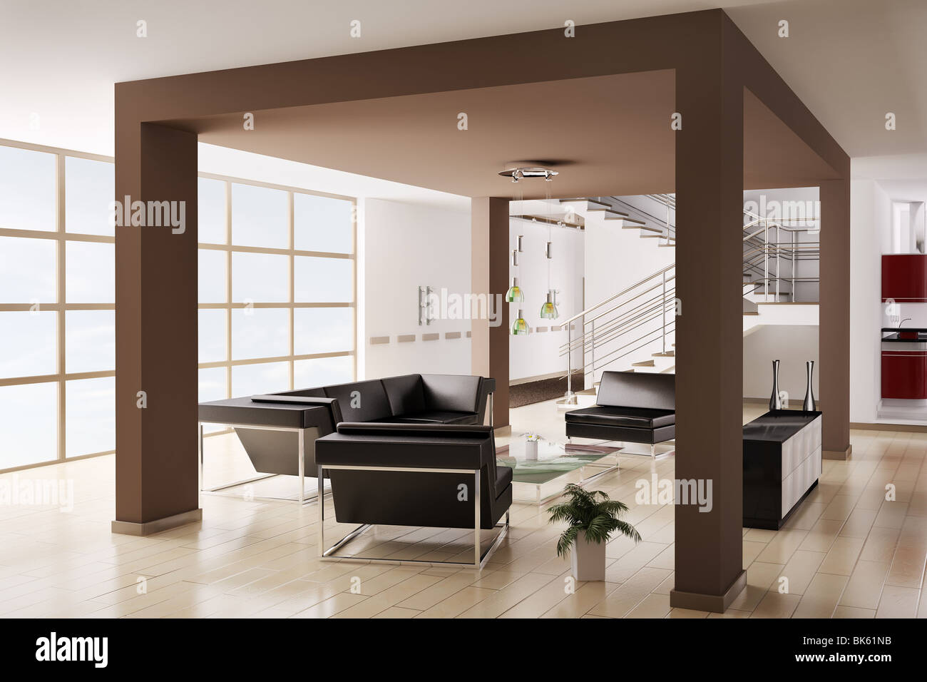 Modern Interior of hall with sofa and armchairs 3d Stock Photo - Alamy