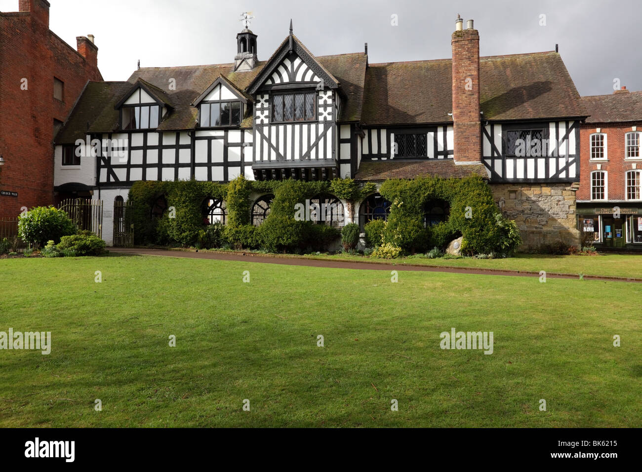 The fine 16th century Tudor building The Guildhall,Much Wenlock in the ...