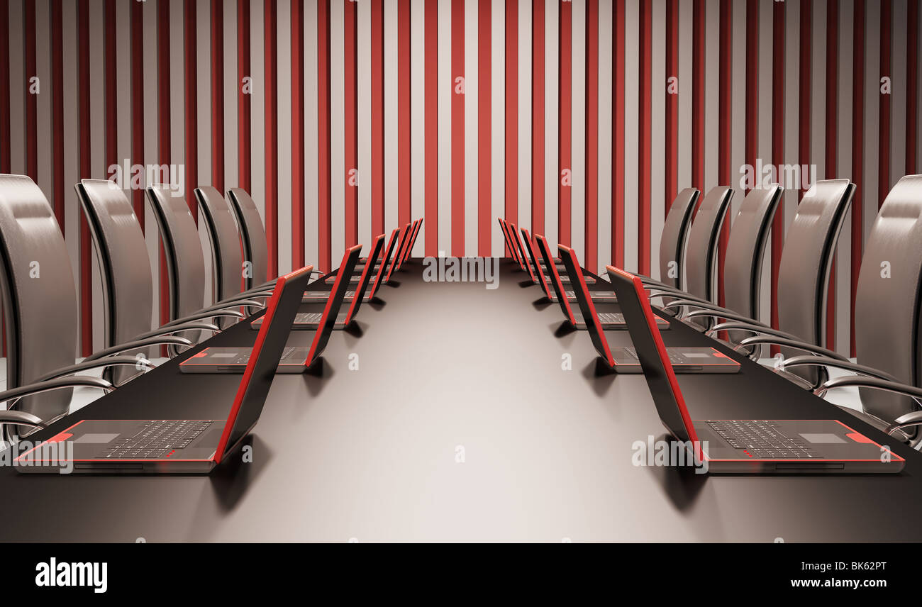 Interior of Room with laptops on the table 3d Stock Photo - Alamy