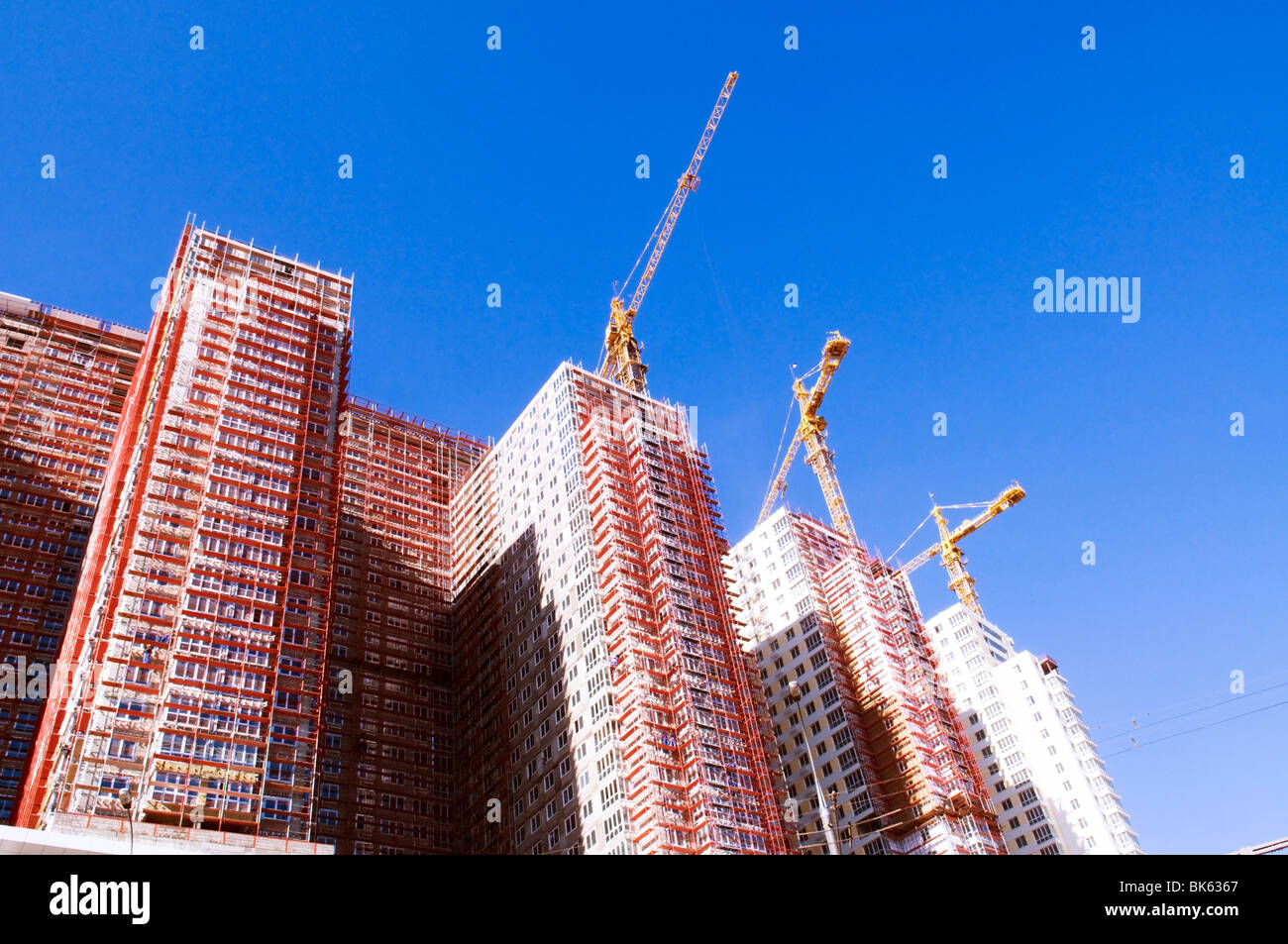 Construction of skyscrapers on a background of the dark blue sky Stock ...