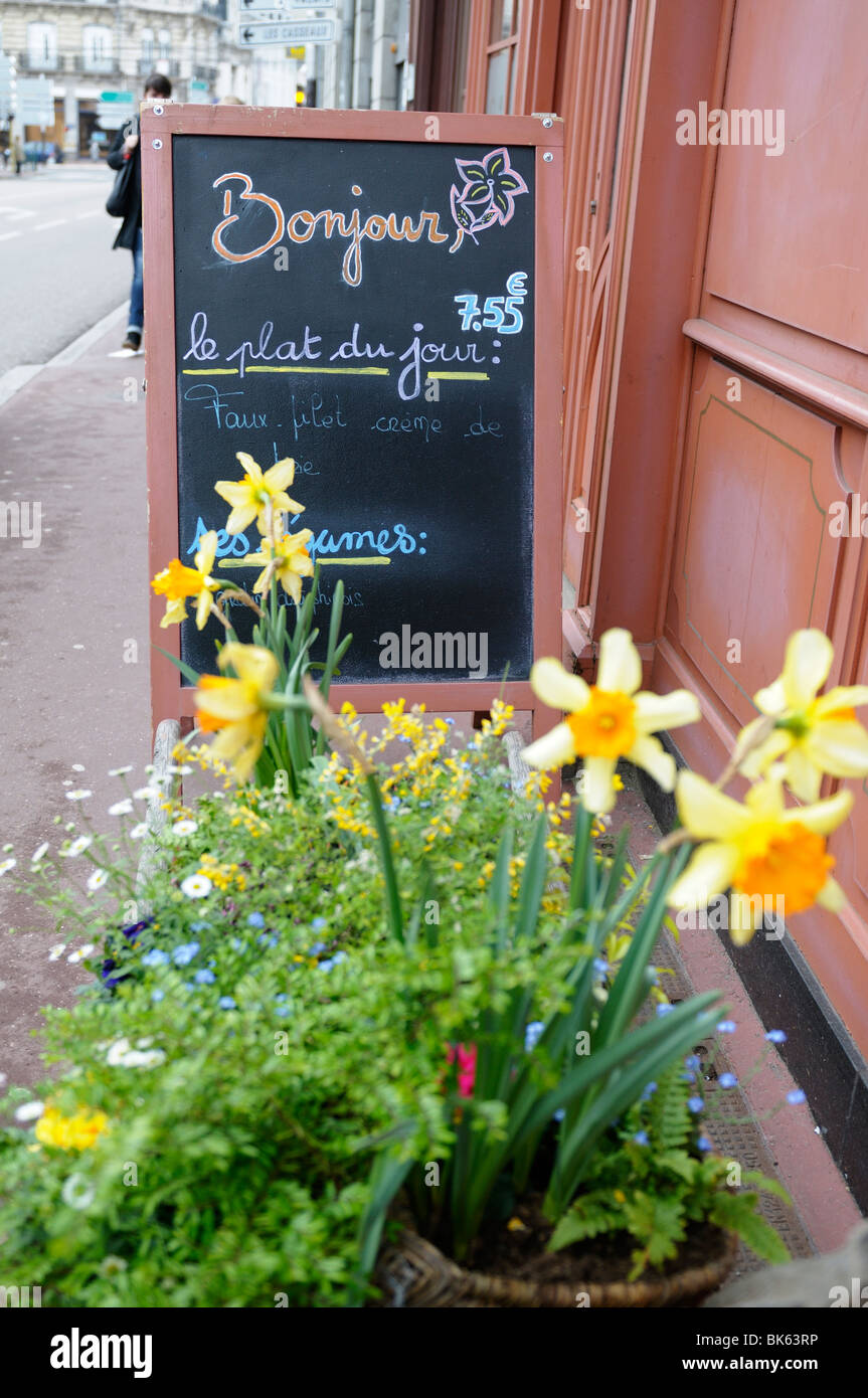 Stock photo of a French menu chalkboard outside a city restaurant Stock ...