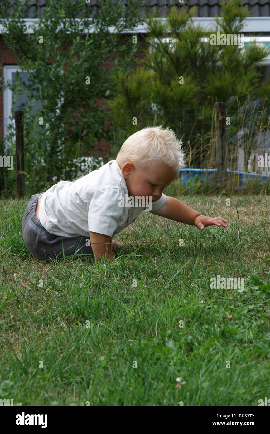 Toddler crawling outside yard hi-res stock photography and images - Alamy