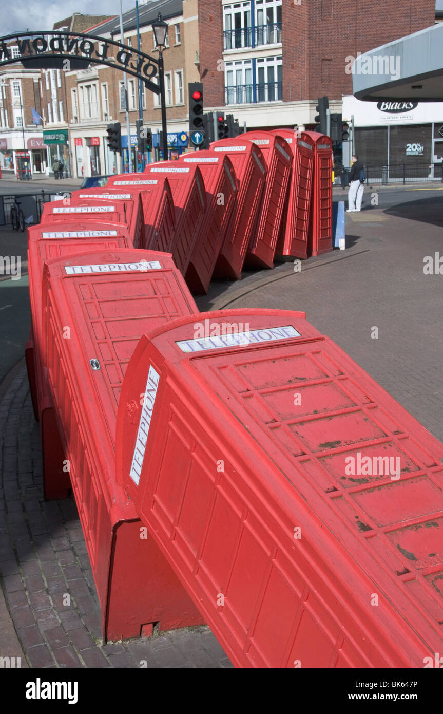 Red telephone box sculpture Out of Order by David Mach. Kingston Upon ...
