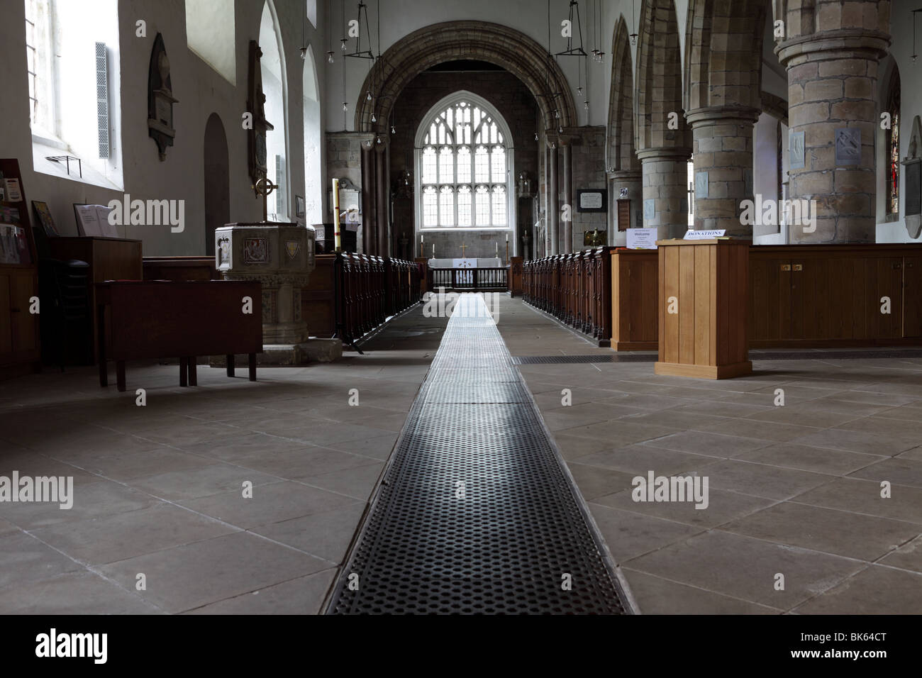 The Nave inside Holy Trinity Church in Much Wenlock,this is a low level ...