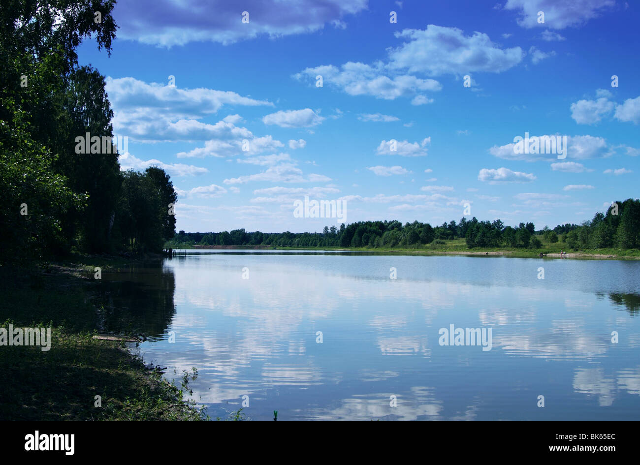 Landscape. A wood-reflection in lake Stock Photo - Alamy