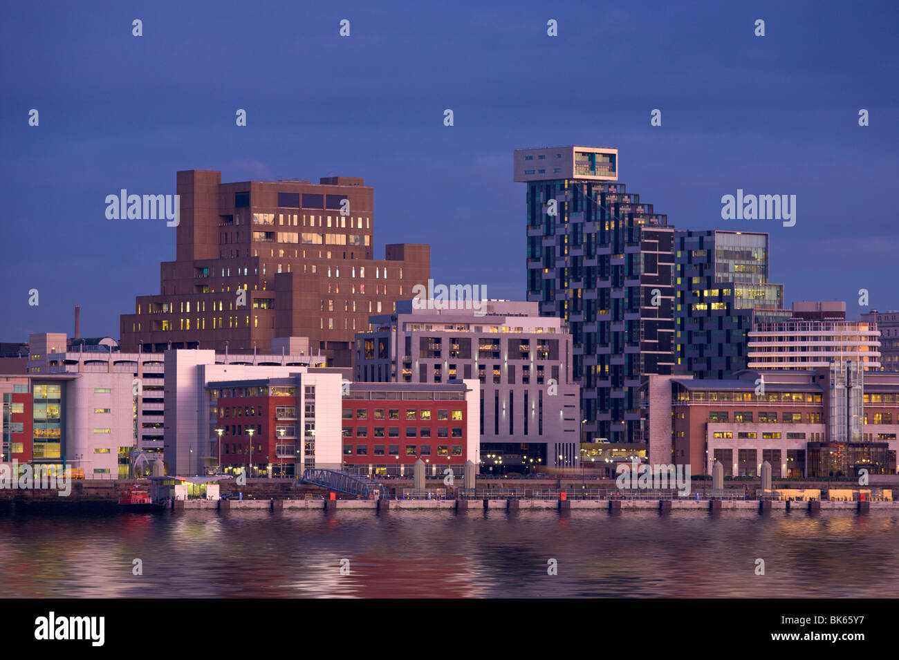 Skyline and Waterfront at night, Liverpool, Merseyside, England Stock ...