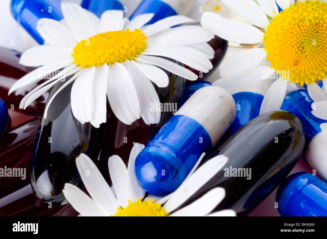 Tablets and flowers. Herbal medicine Stock Photo - Alamy