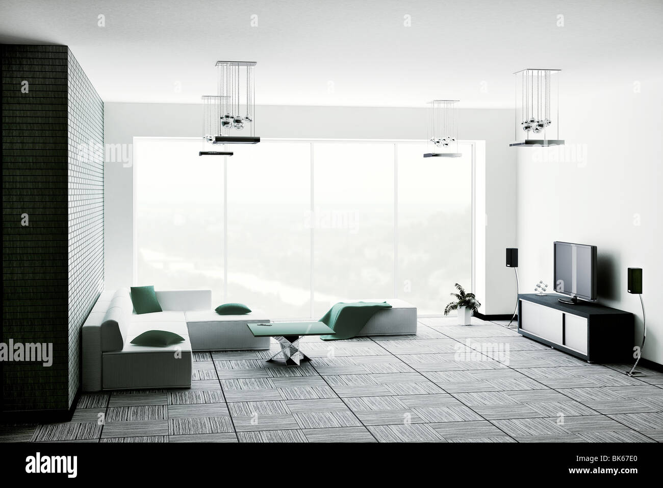 Living room with sofa and lcd interior 3d render Stock Photo - Alamy