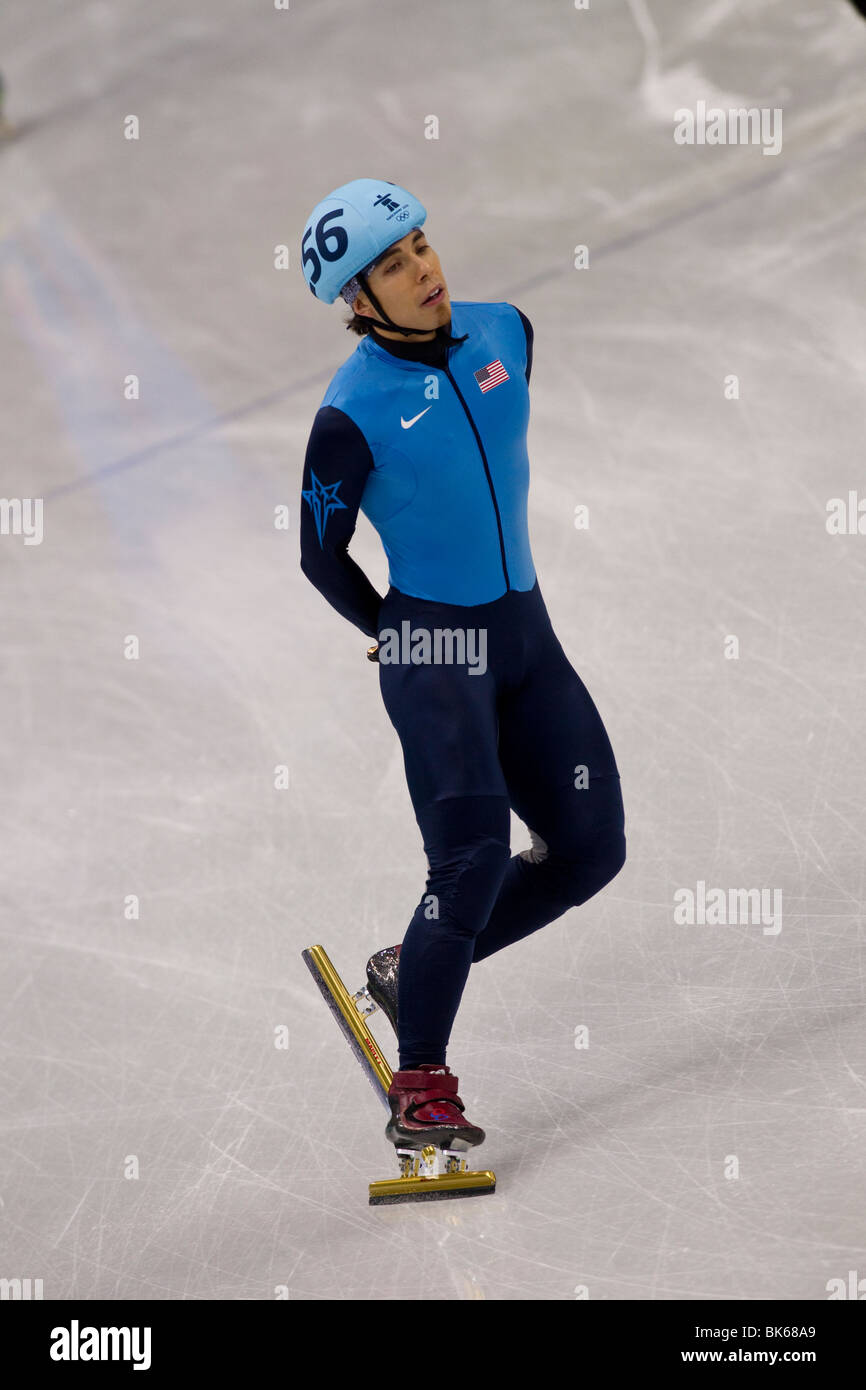 Apolo Anton Ohno (USA) competing in the 1000m Short Track Speed Skating ...