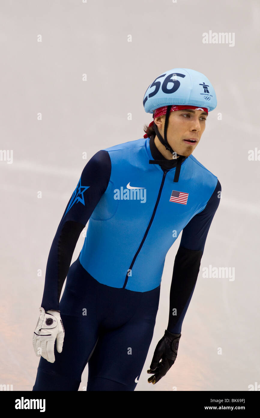 Apolo Anton Ohno (USA) competing in the 1000m Short Track Speed Skating event at the 2010 ...