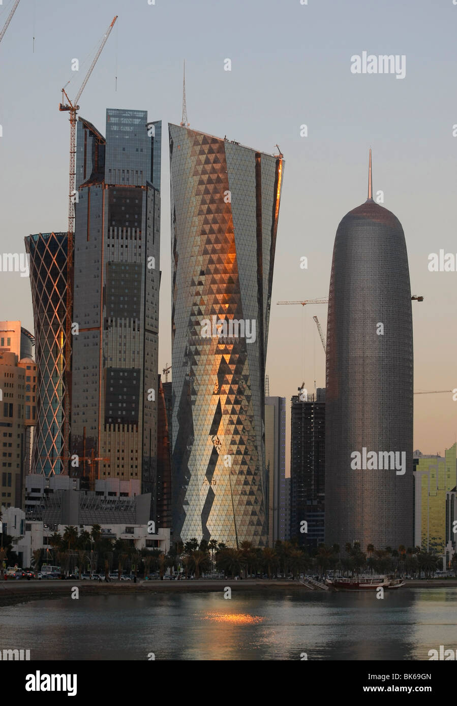 Evening sun reflecting on highrise buildings in Doha,Qatar Stock Photo ...