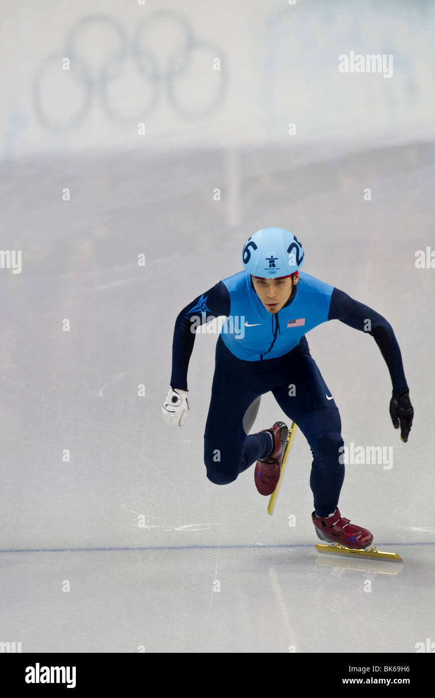 Apolo Anton Ohno (USA) competing in the 1000m Short Track Speed Skating ...