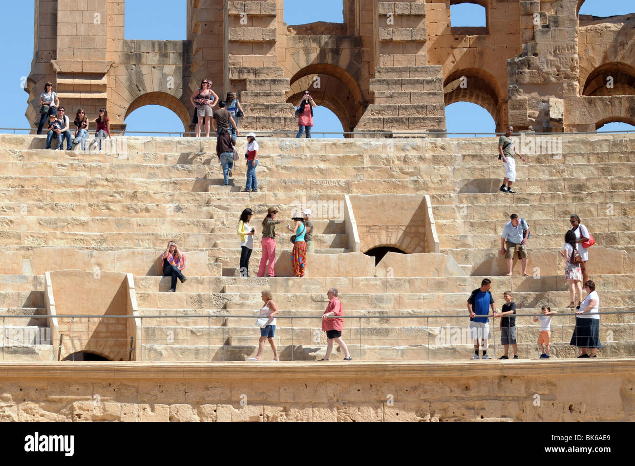 Tourists inside El Jem Roman Amphitheatre, Tunisia Stock Photo - Alamy