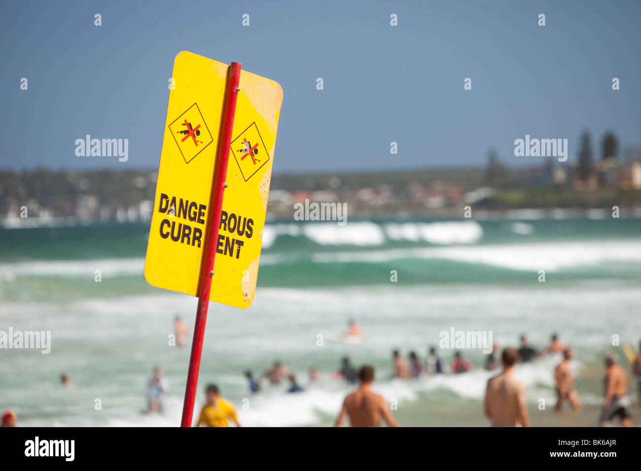 Dangerous current warning sign at a beach on the outskirts of Sydney ...