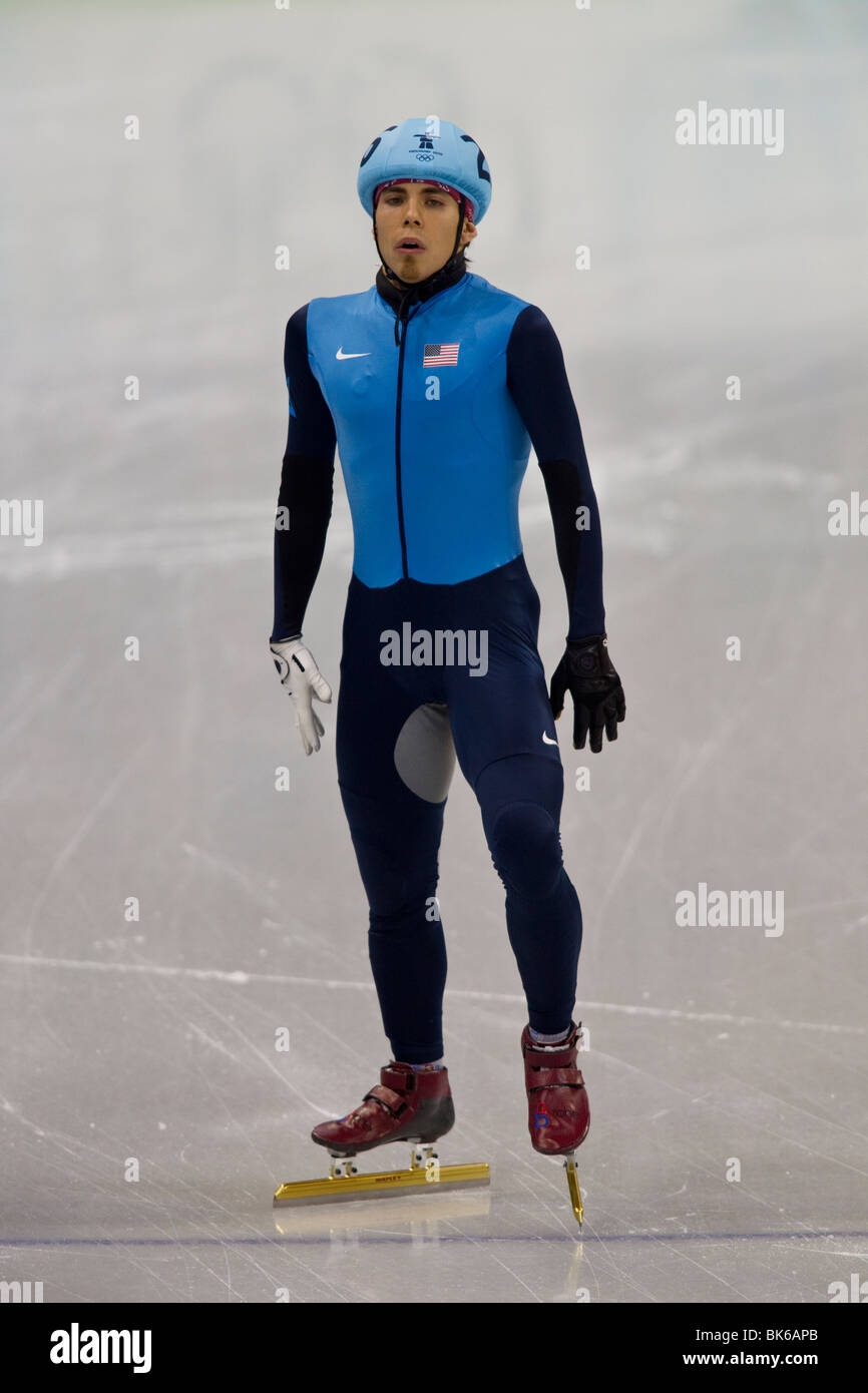Apolo Anton Ohno (USA) competing in the 1000m Short Track Speed Skating ...
