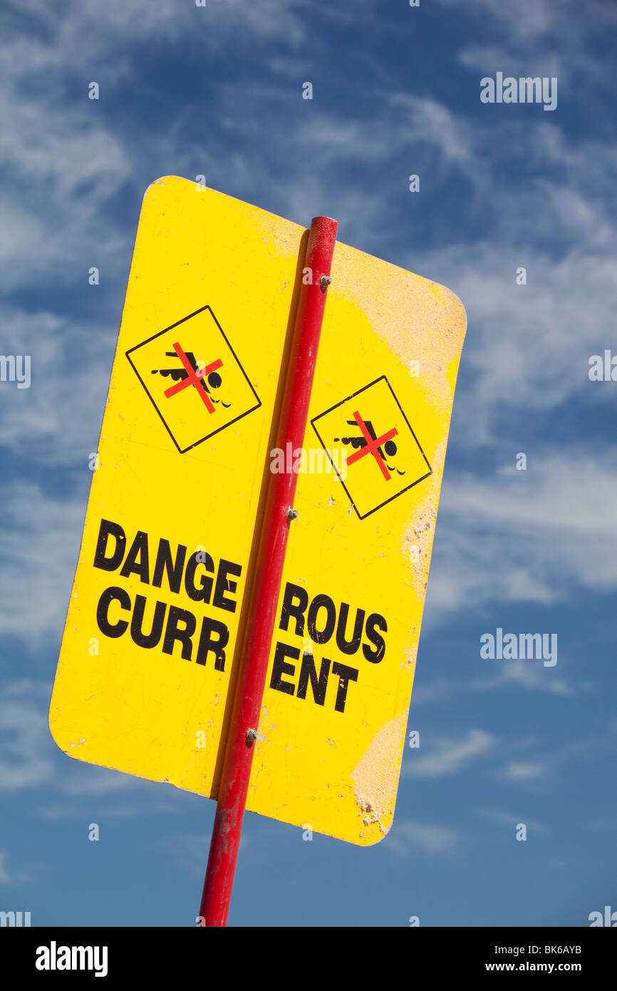 Dangerous current warning sign at a beach on the outskirts of Sydney ...