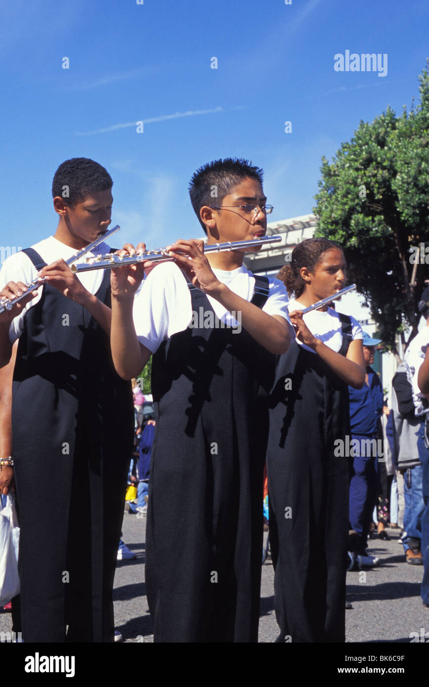 mixed ethnic gender high school students marching band flutes Stock ...