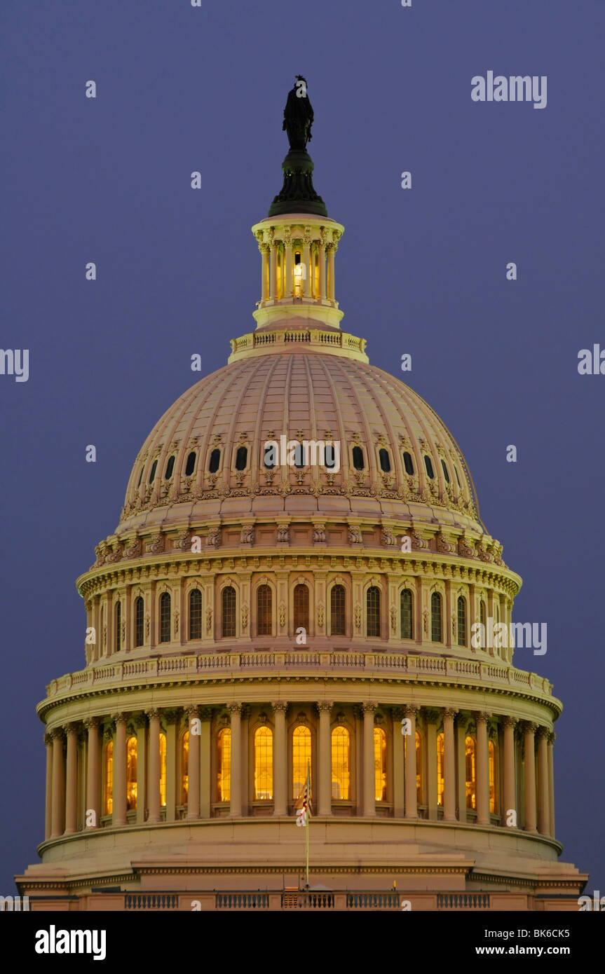 Capitol Building in Washington DC at night with lights illuminated ...