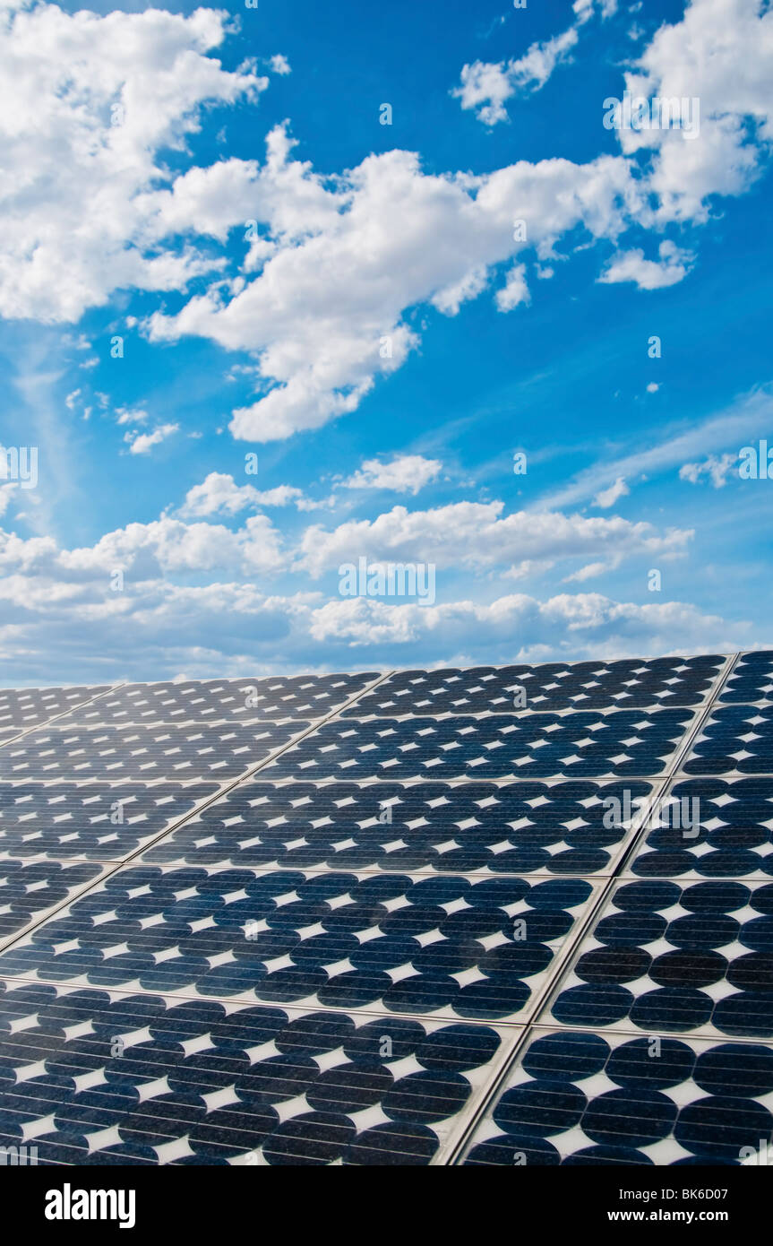 solar panel with beautiful blue sky and clouds in background Stock ...