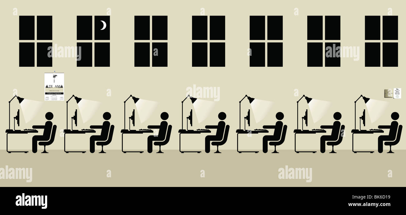 Vector of employees working a late shift at the office Stock Photo - Alamy