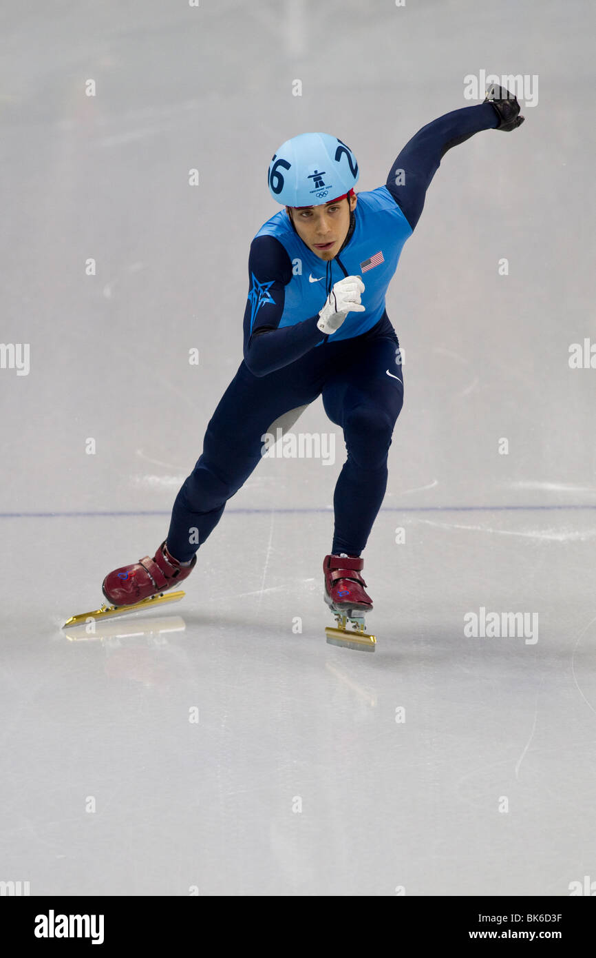 Apolo Anton Ohno (USA) competing in the 1000m Short Track Speed Skating ...