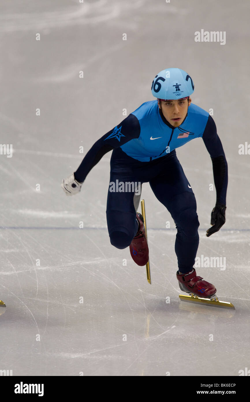 Apolo Anton Ohno (USA) competing in the 1000m Short Track Speed Skating event at the 2010 ...