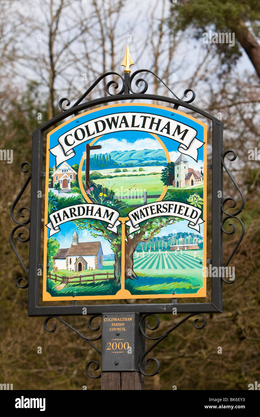 Village sign, Coldwaltham, Hardham and Watersfield, West Sussex, UK ...