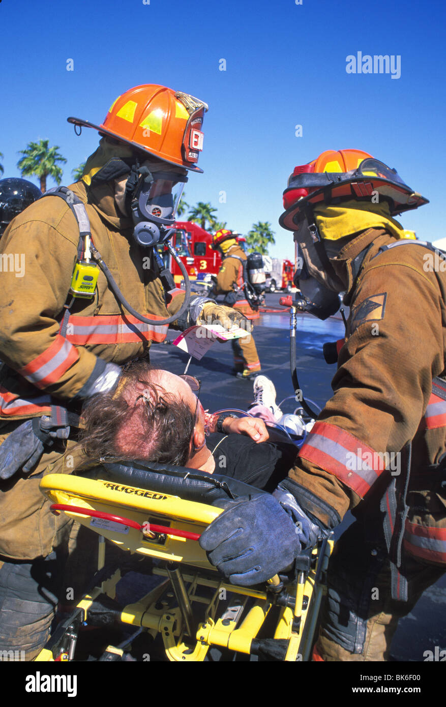 hazmat firemen attend to victim bioterrorist attack response training ...