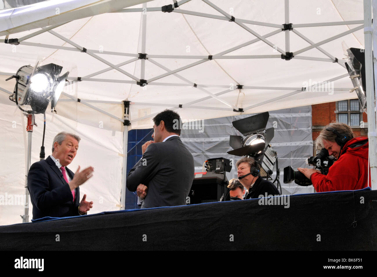 Alan Johnson MP & Home Secretary being interviewed on BBC podium on ...
