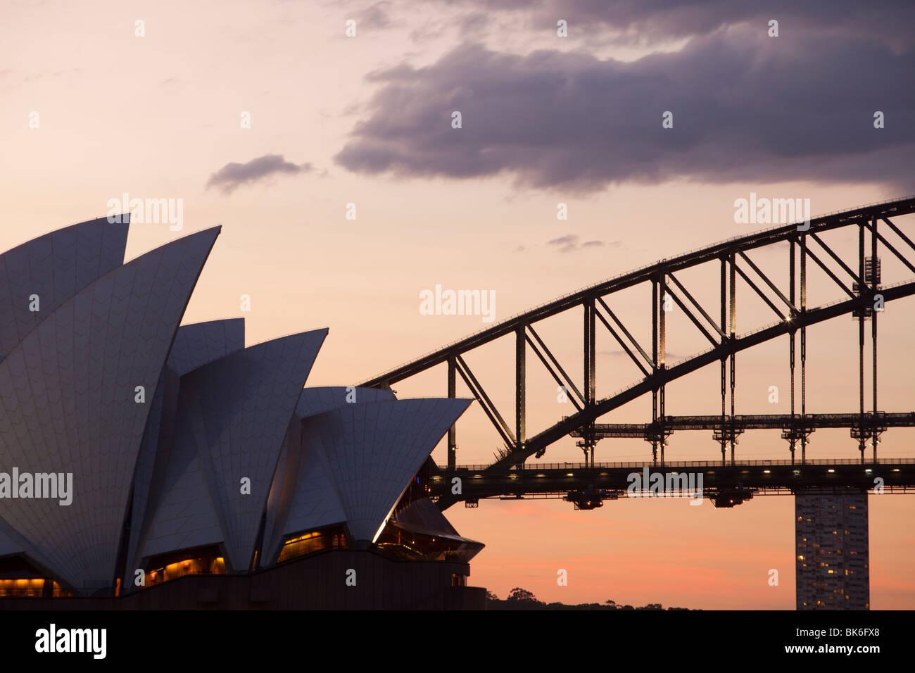Sydney Opera House and Harbour Bridge at sunset, Australia Stock Photo ...