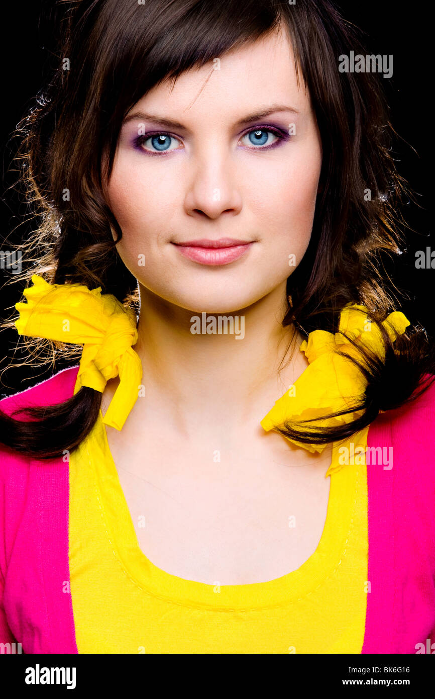 beautiful girl with bright make up on black background Stock Photo - Alamy