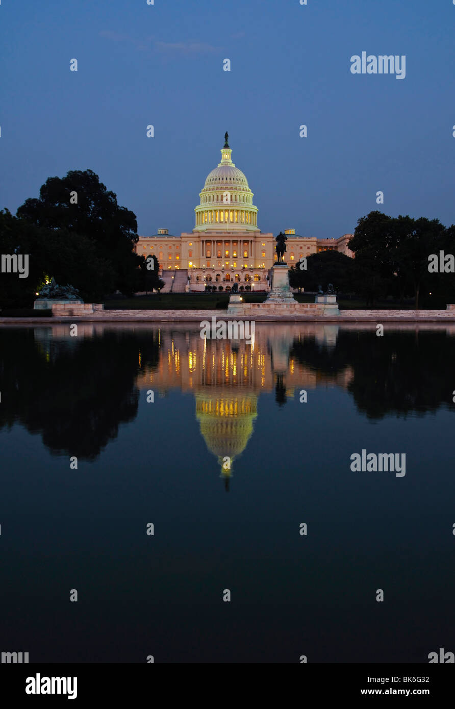 Capitol Building in Washington DC at night with lights illuminated ...