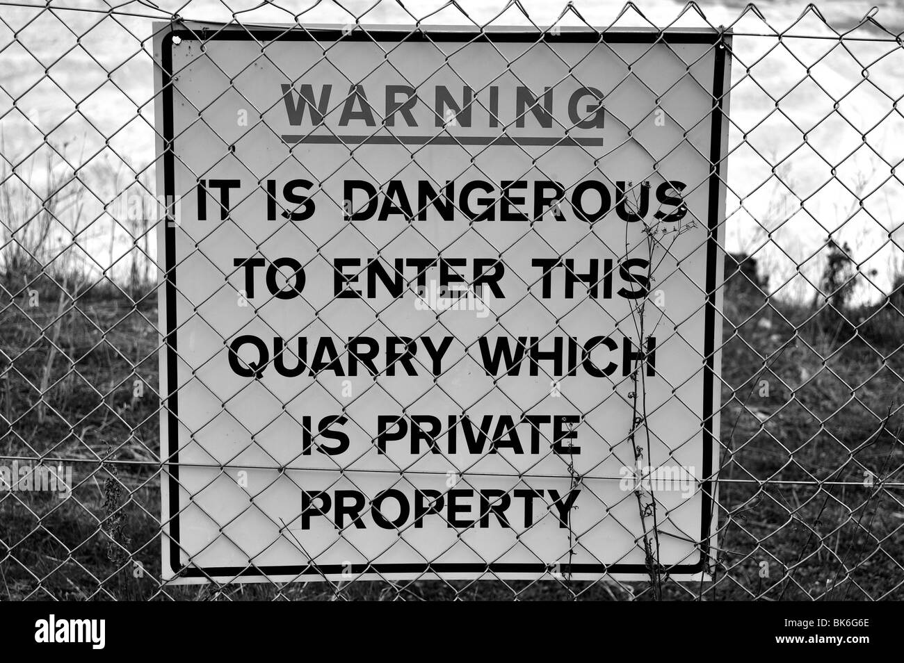 Warning Sign at Quarry Stock Photo - Alamy