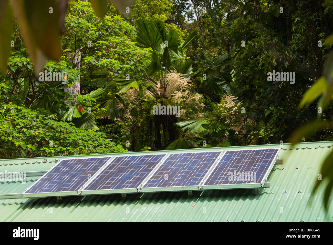 A toilet block with solar panels on the roof in the Daintree rain ...