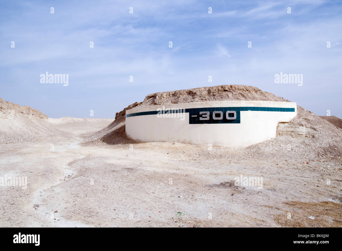 Israel, Dead Sea, The lowest place on earth, a marking of 300 meters ...