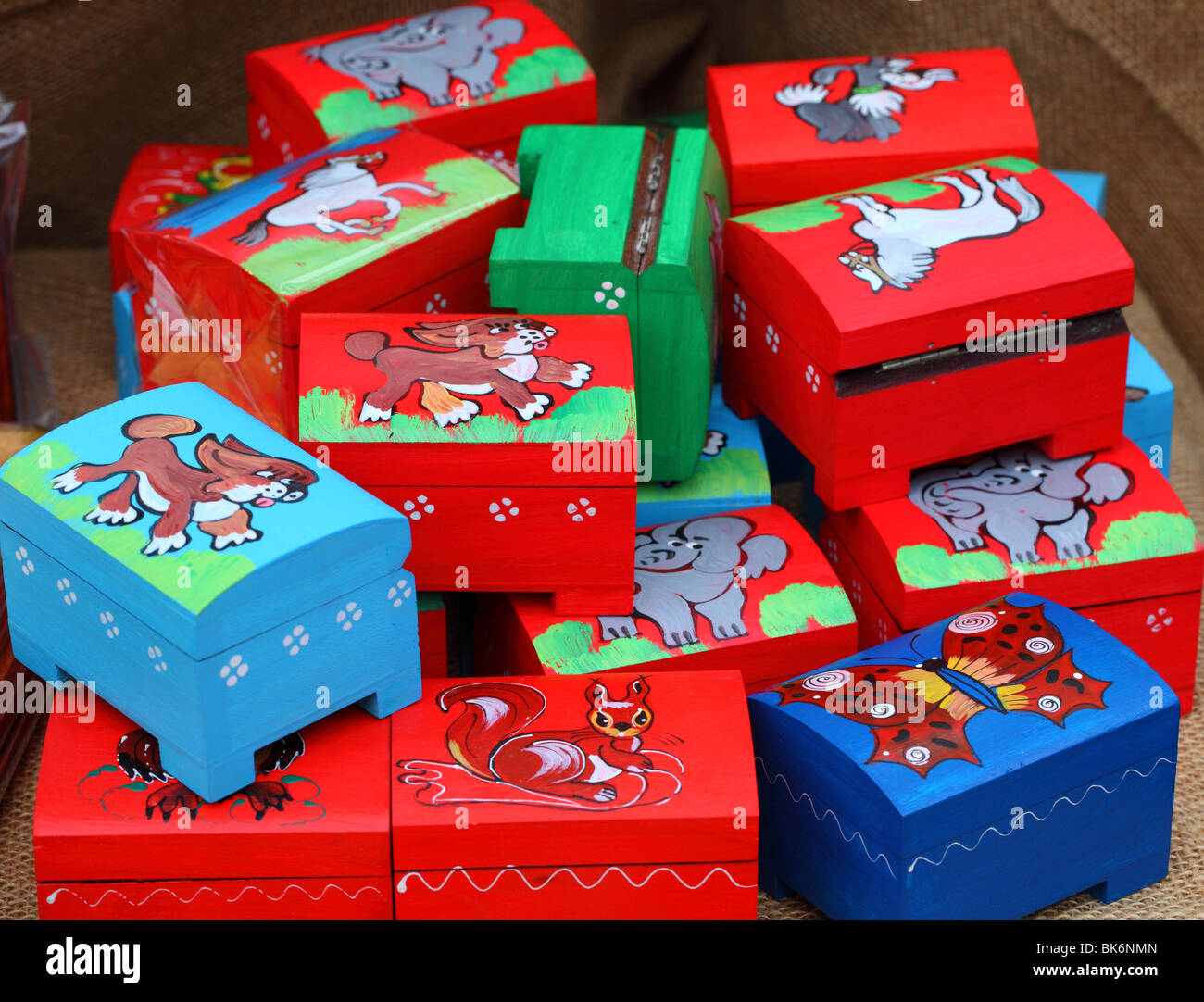 Colorful wooden caskets Stock Photo - Alamy