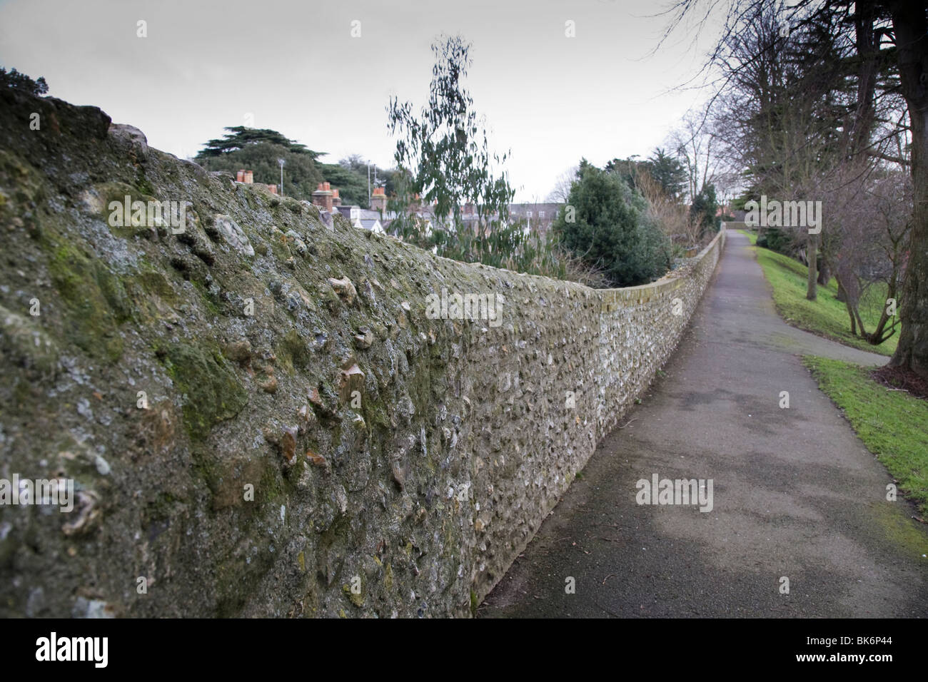 A footpath along the top of the original Roman city wall in Chichester ...