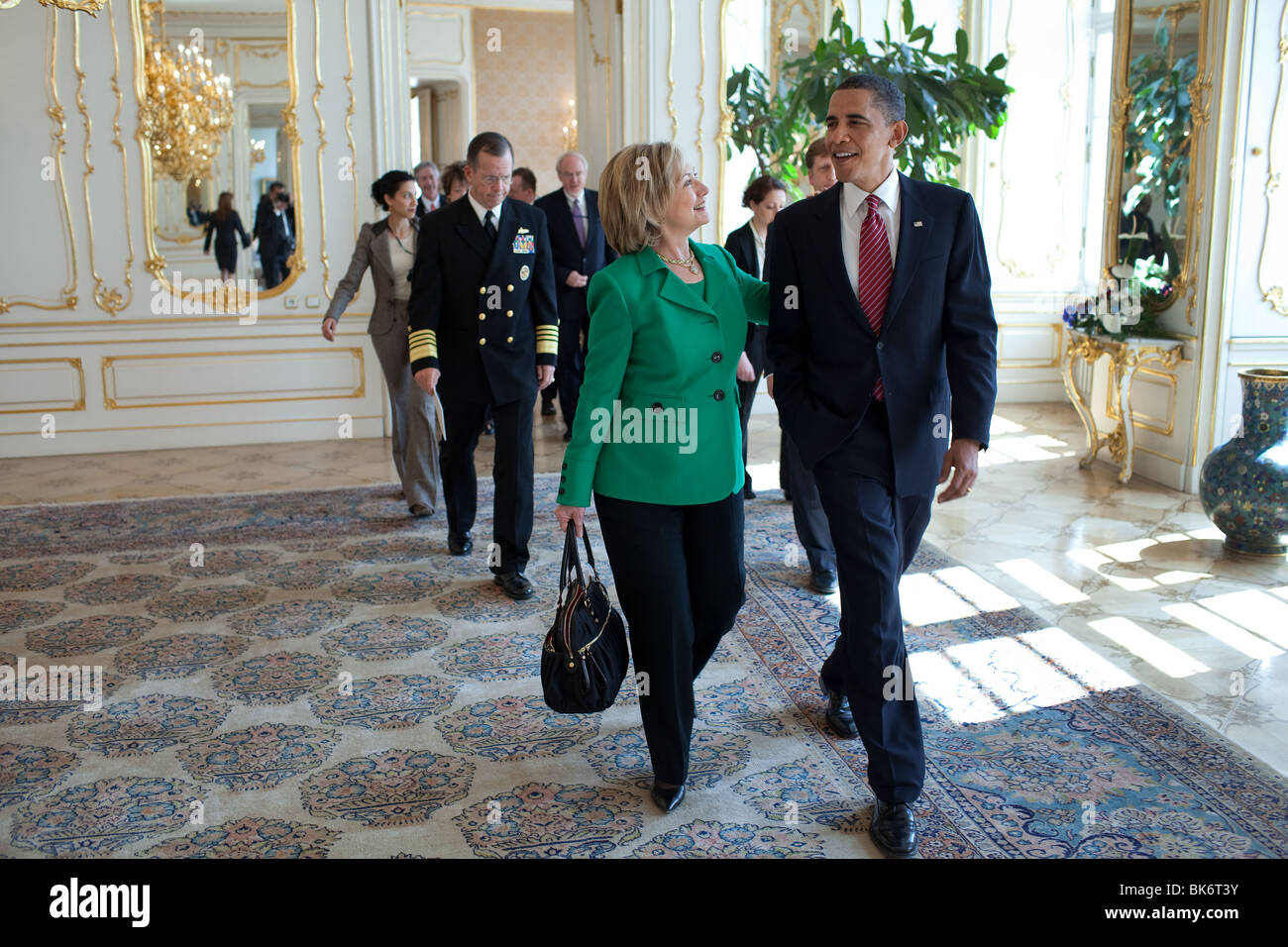 President Barack Obama talks with Secretary of State Hillary Rodham Clinton Stock Photo - Alamy