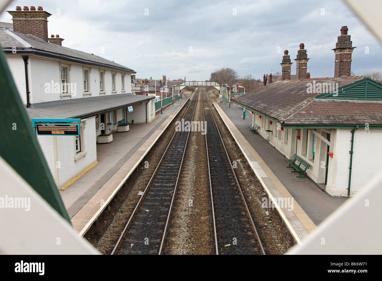 Flint railway station in Flintshire, north east Wales from footbridge ...