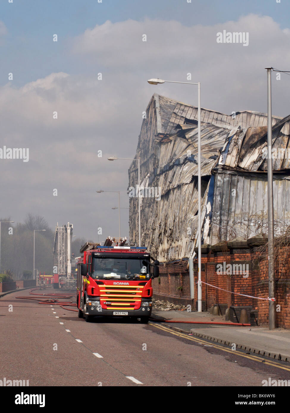 burnt out warehouse after huge fire, with Merseyside fire and rescue ...