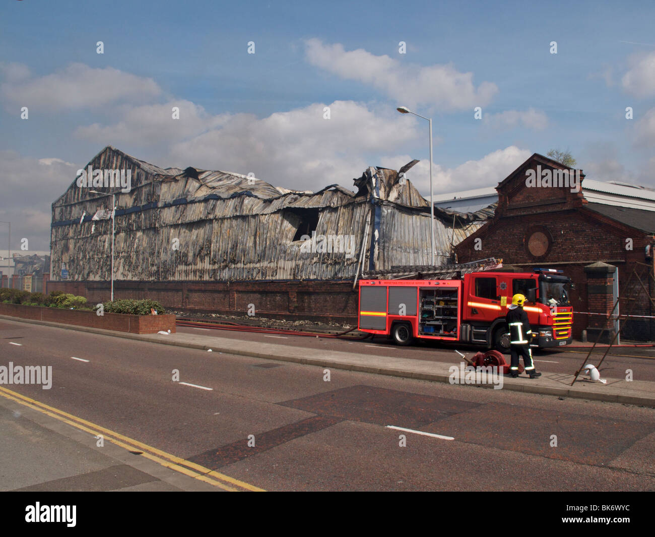 burnt out warehouse after huge fire, with Merseyside fire and rescue ...
