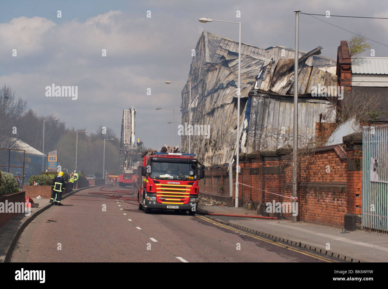 burnt out warehouse after huge fire, with Merseyside fire and rescue ...