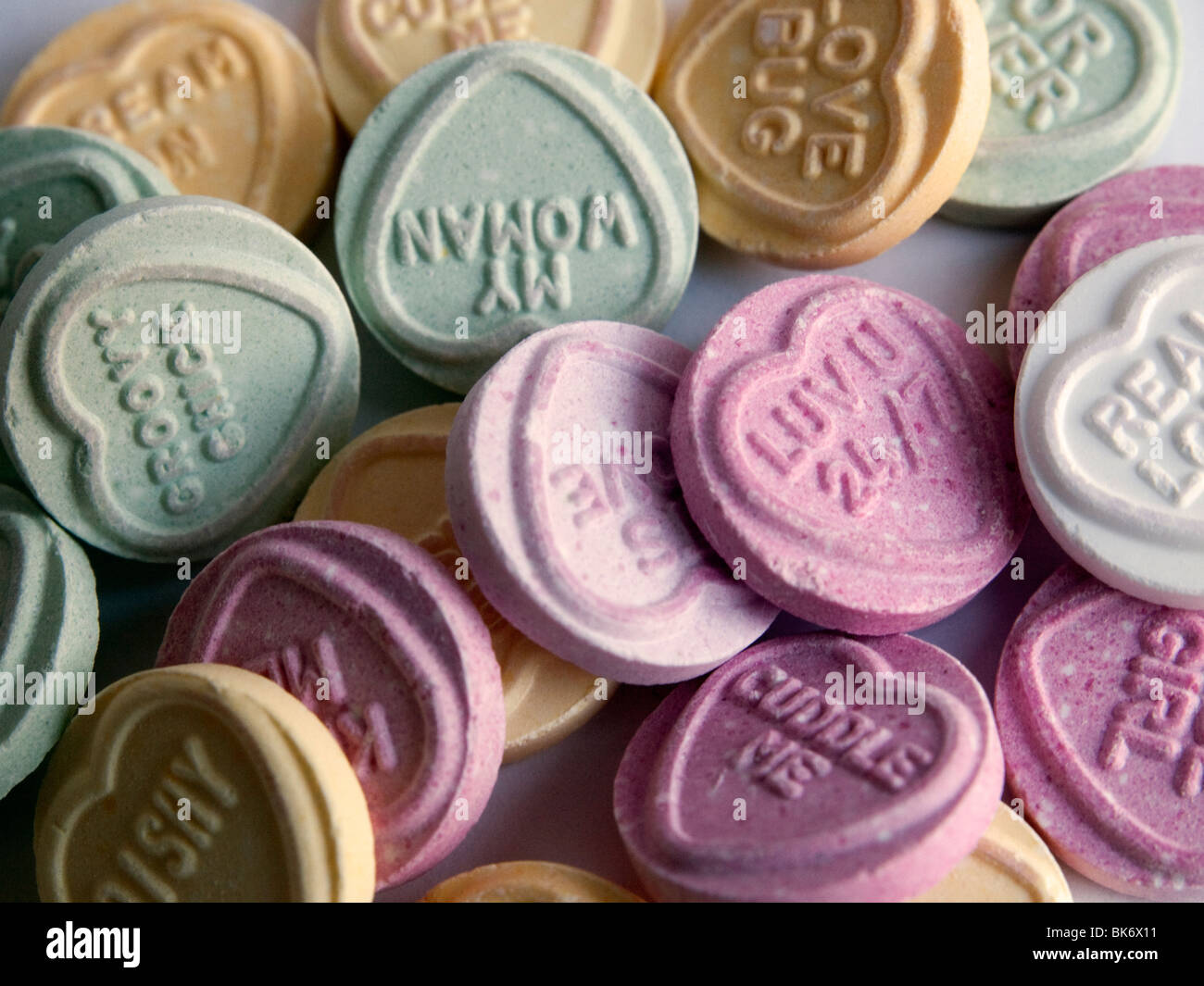 Close up of Love Heart Sweets Stock Photo - Alamy