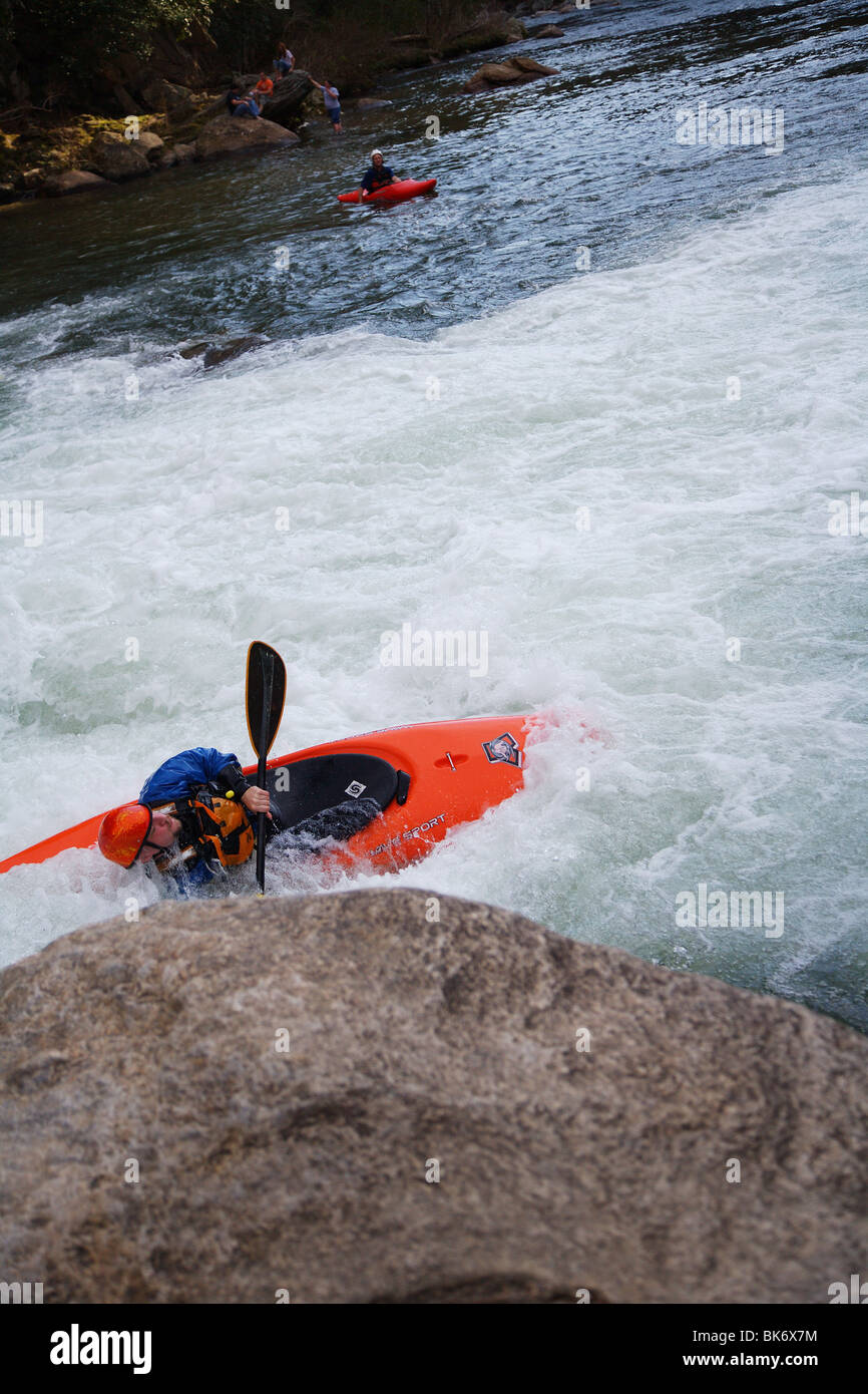 MALE KAYAKER CRASHING THROUGH RAPIDS BULL SLUICE CHATTOOGA RIVER ...