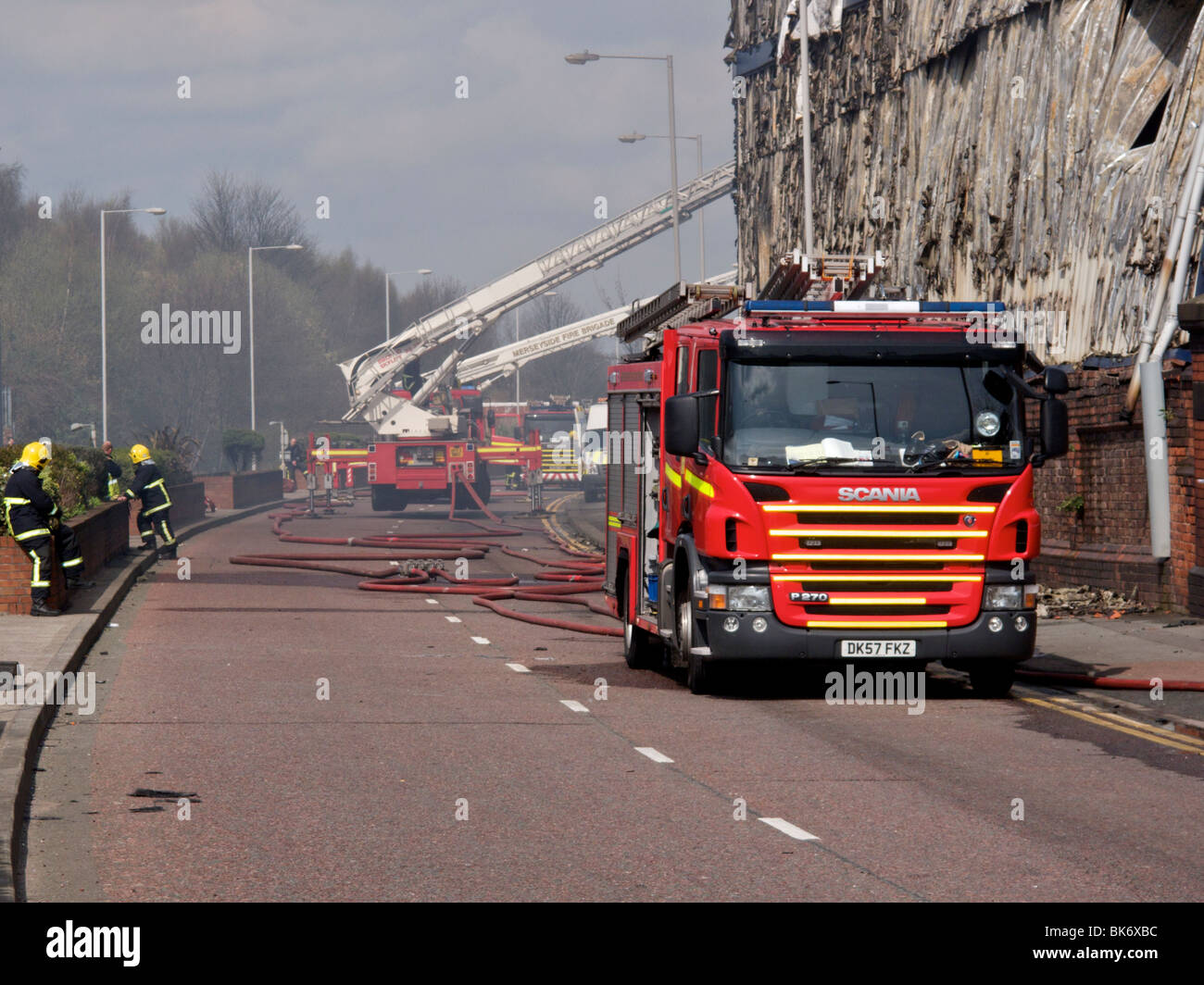 burnt out warehouse after huge fire, with Merseyside fire and rescue ...