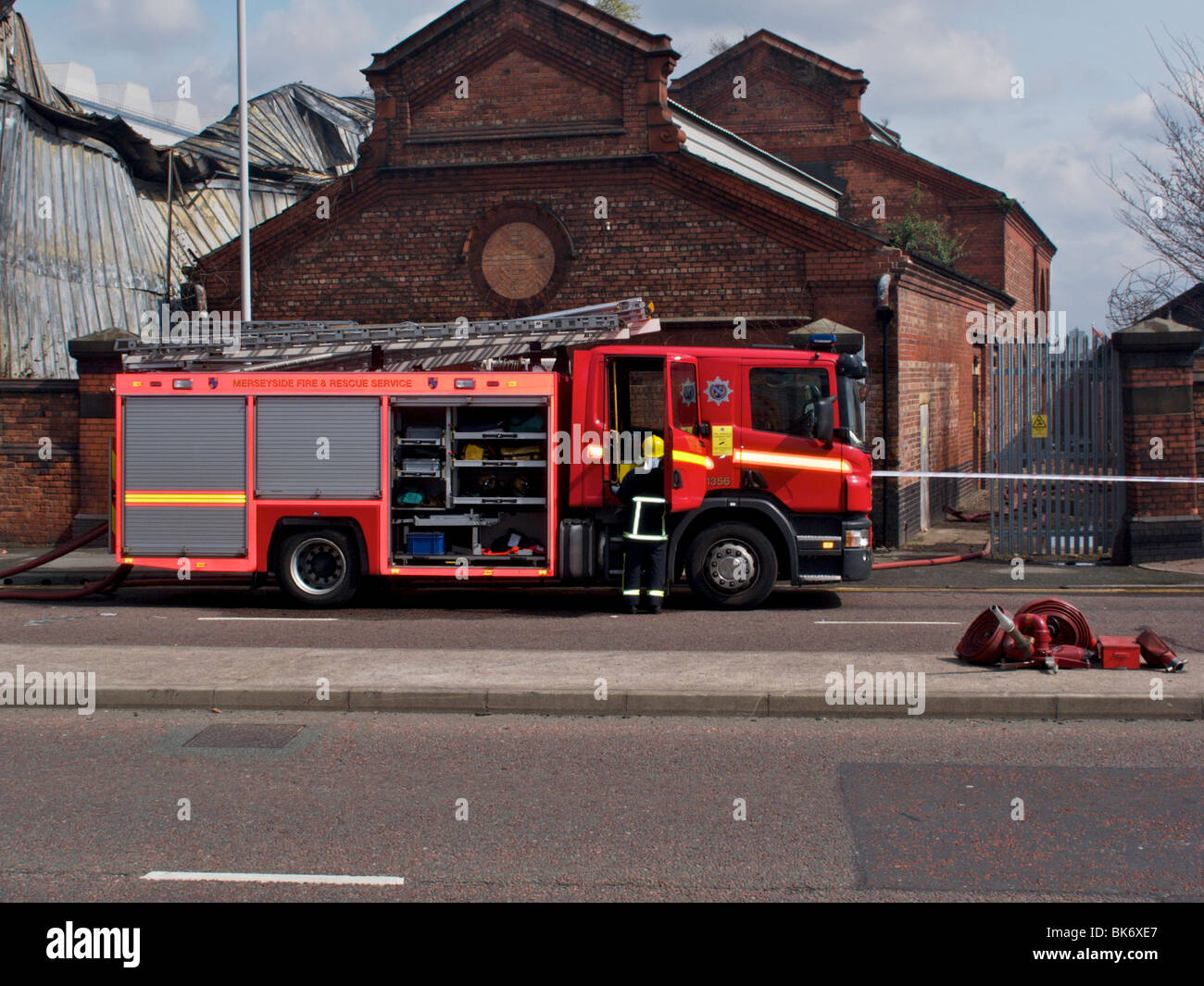 burnt out warehouse after huge fire, with Merseyside fire and rescue ...