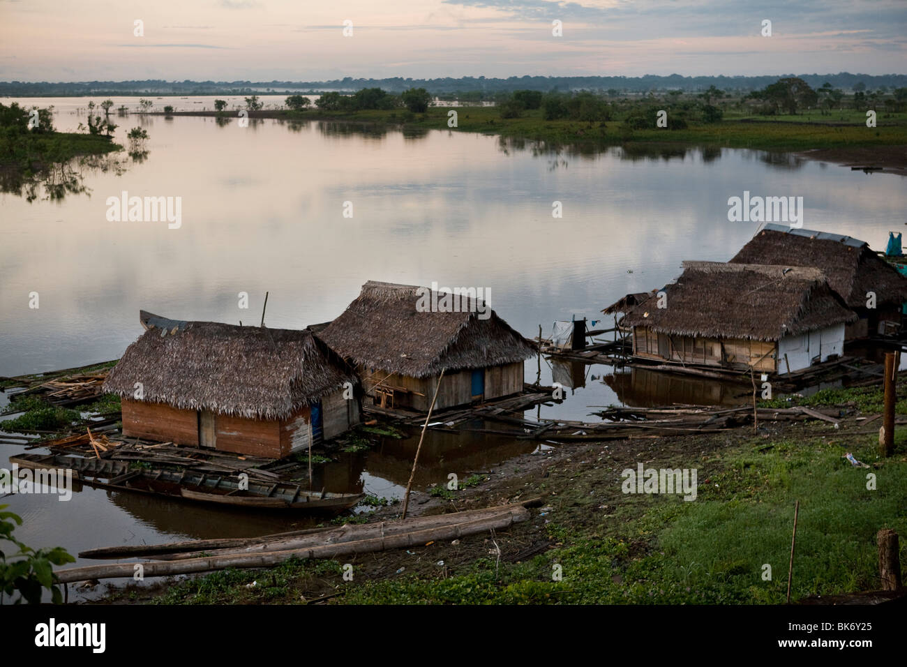 Floating houses along the Amazon River at Iquitos, Peru, South America ...